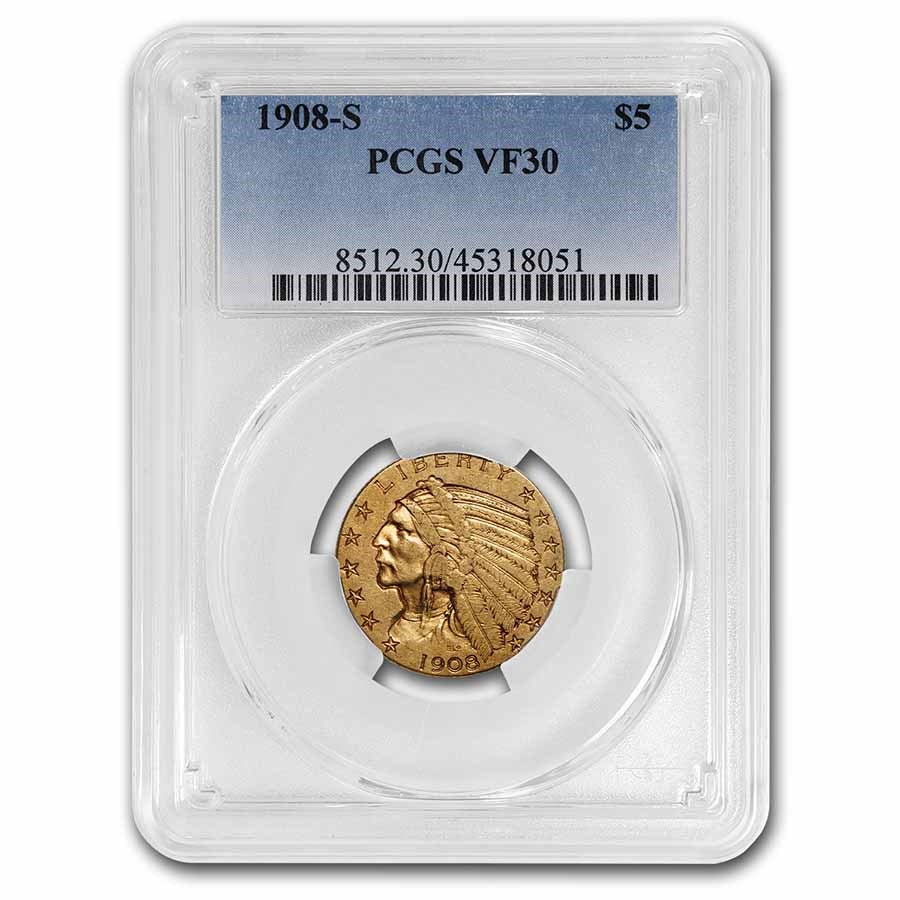 Buy 1908-S $5 Indian Gold Half Eagle VF-30 PCGS | APMEX