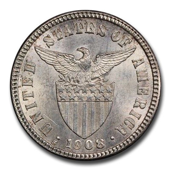 1908-S Philippines Silver 10 Centavos MS-63 PCGS
