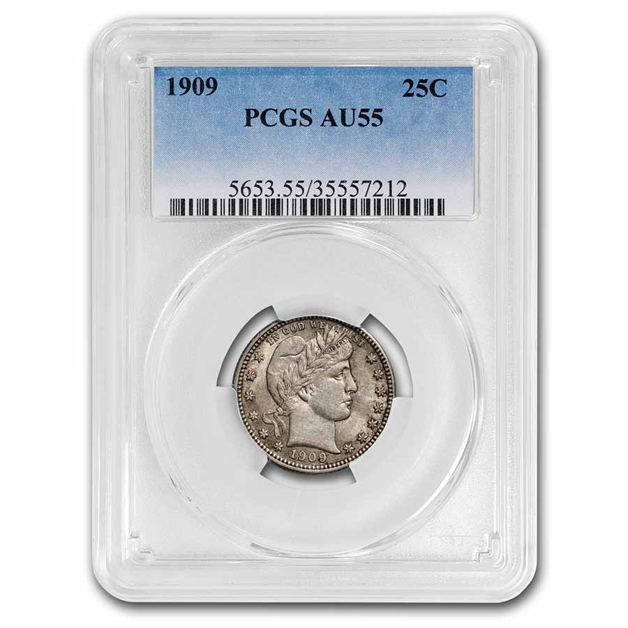 Buy 1909 Barber Quarter AU-55 PCGS | APMEX