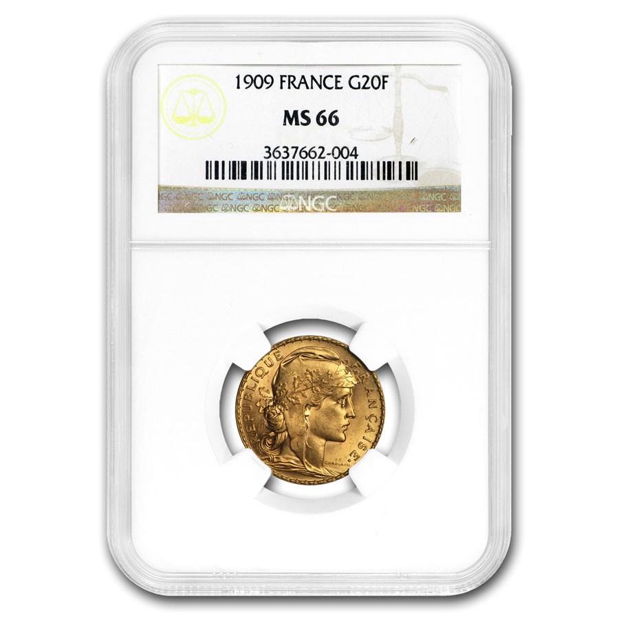 Buy 1909 France Gold 20 Francs Rooster MS-66 NGC | APMEX