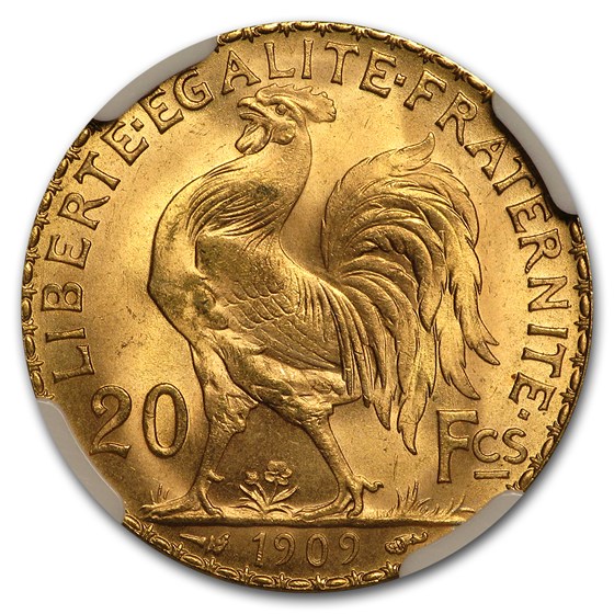 Buy 1909 France Gold 20 Francs Rooster MS-66 NGC | APMEX
