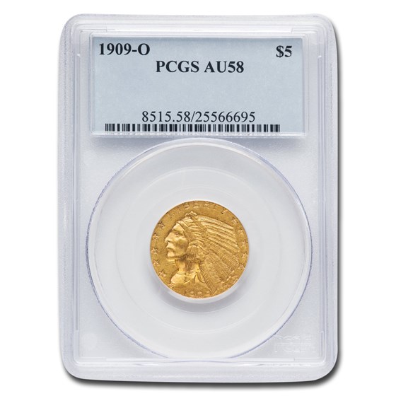 Buy 1909-O $5 Indian Gold Half Eagle AU-58 PCGS | APMEX