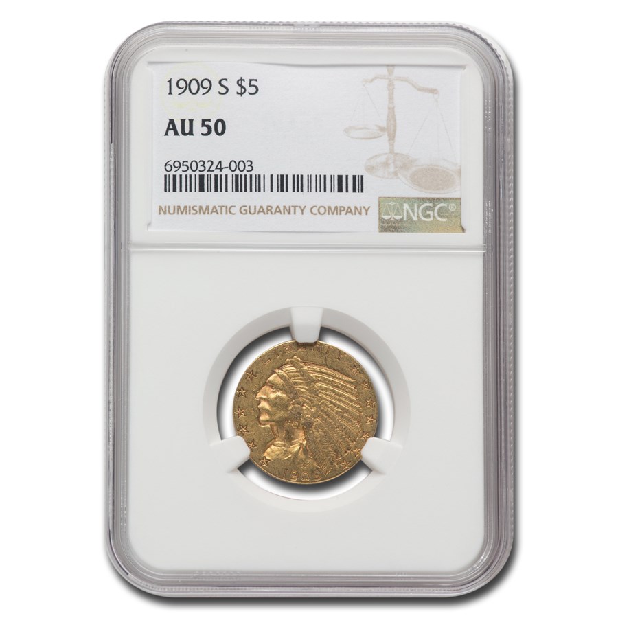 1909-S $5 Indian Gold Half Eagle AU-50 NGC