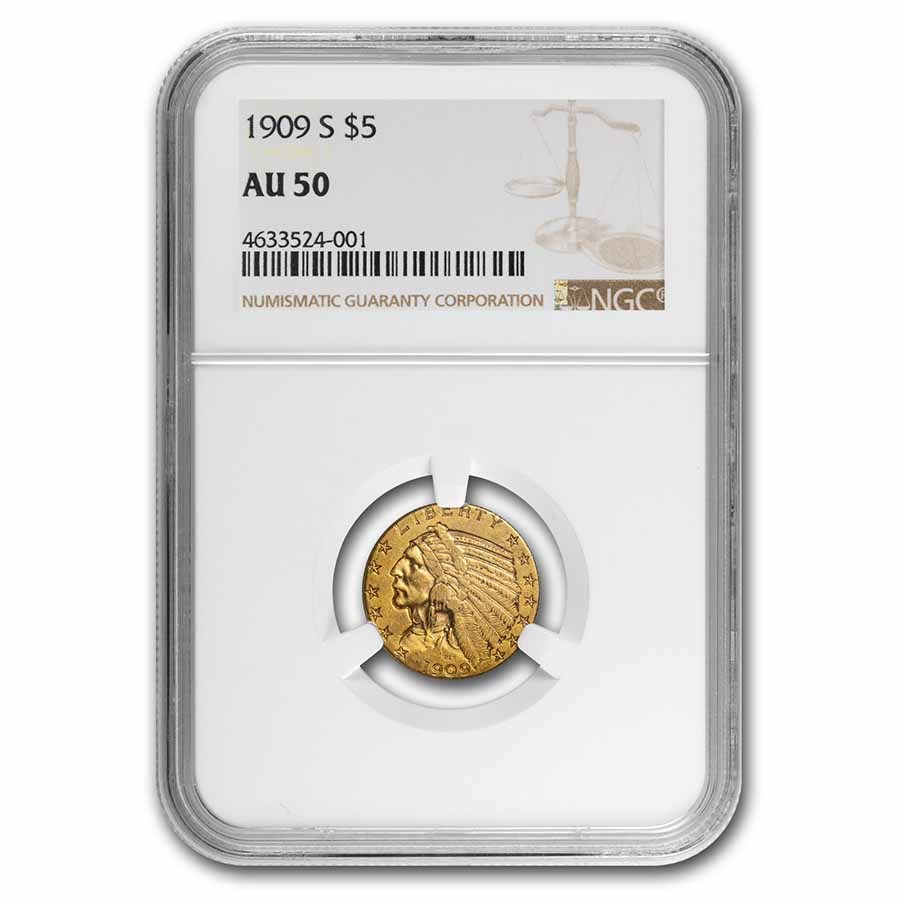 Buy 1909-S $5 Indian Gold Half Eagle AU | APMEX