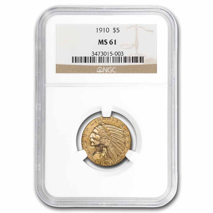 Buy 1910 $5 Indian Gold Half Eagle MS-61 NGC | APMEX