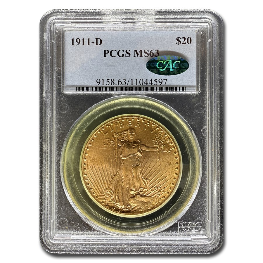 1911-D $20 St Gaudens Gold Double Eagle MS-63 PCGS CAC