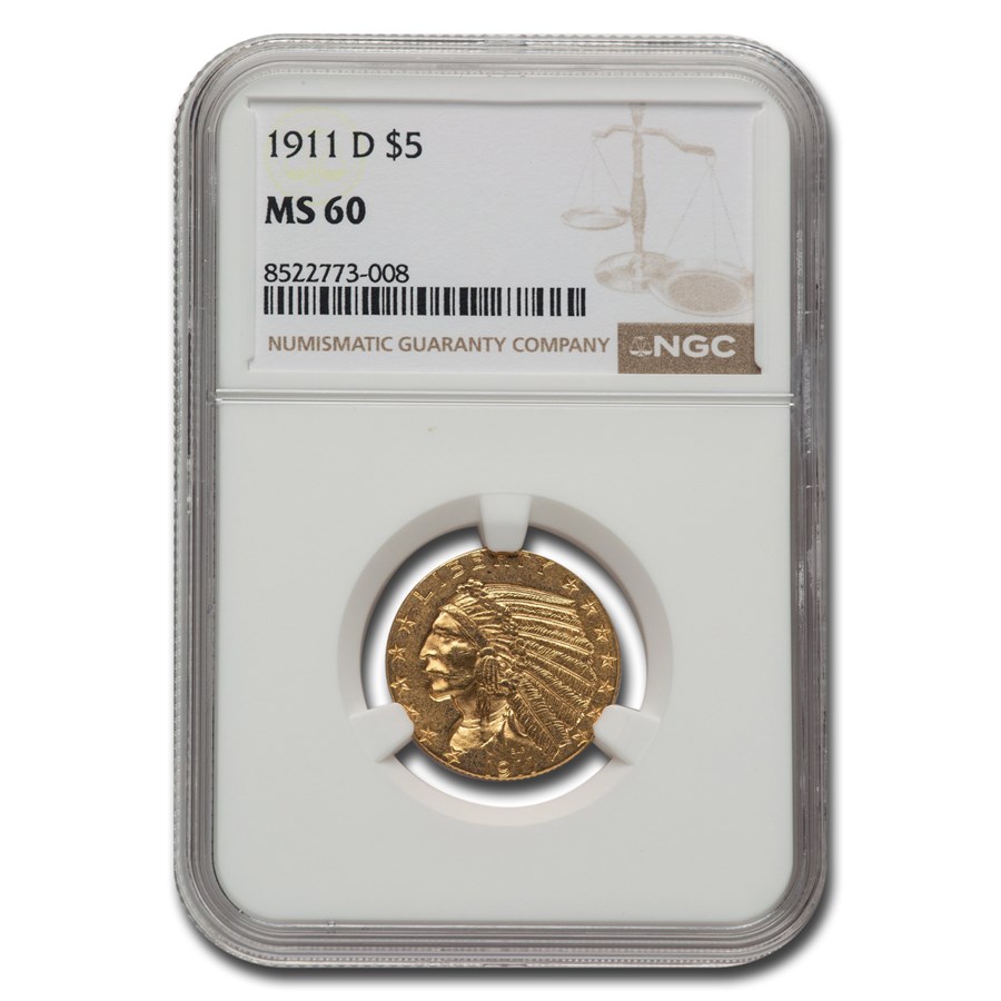 Buy 1911-D $5 Indian Gold Half Eagle MS-60 NGC | APMEX