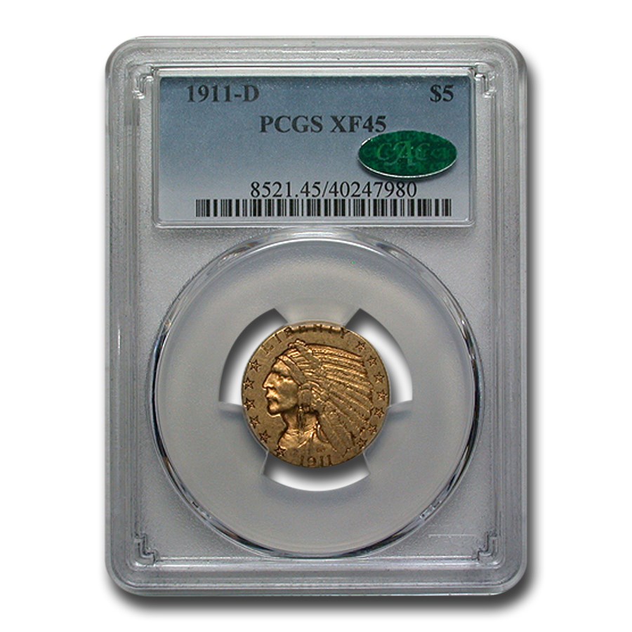 Buy 1911-D $5 Indian Gold Half Eagle XF-45 PCGS CAC | APMEX
