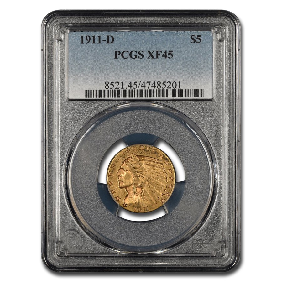 1911-D $5 Indian Gold Half Eagle XF-45 PCGS