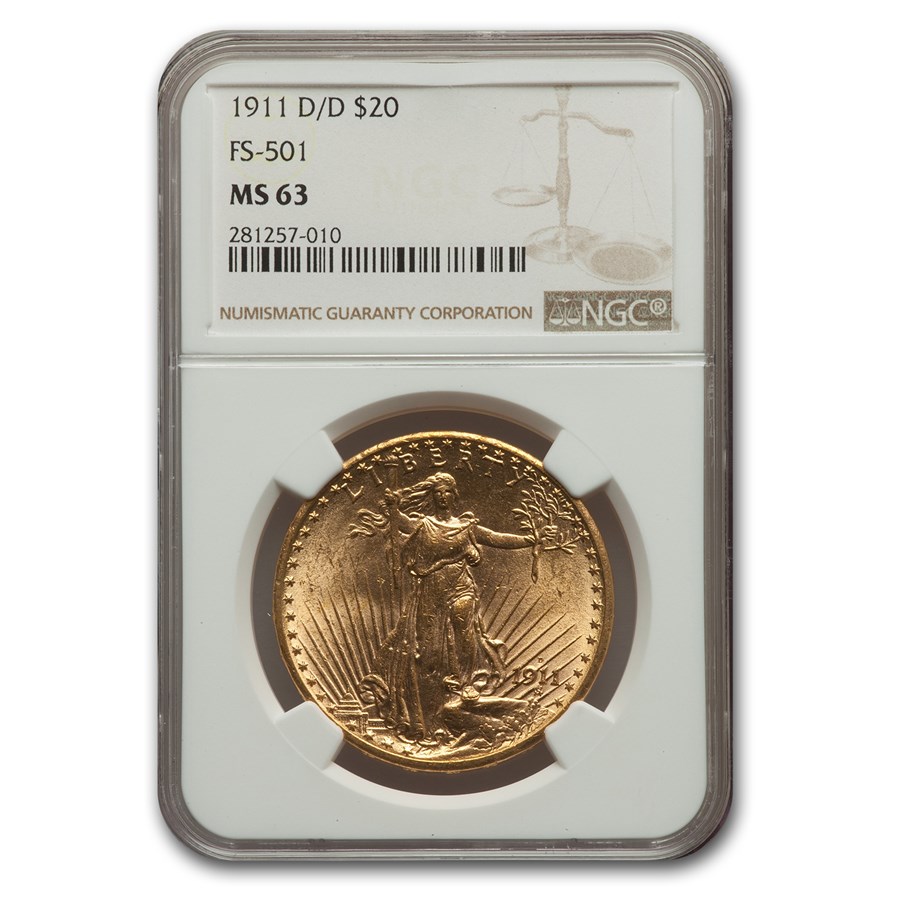 Buy 1911-D/D $20 St Gaudens Gold Double Eagle MS-63 NGC (FS-501) | APMEX
