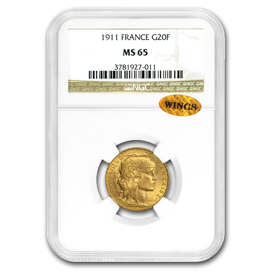 Buy 1911 France Gold 20 Francs Rooster MS-65 NGC | APMEX