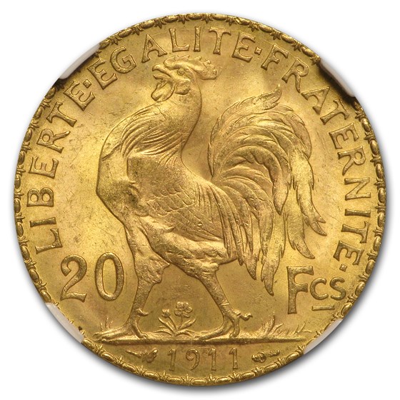 Buy 1911 France Gold 20 Francs Rooster MS-65 NGC | APMEX