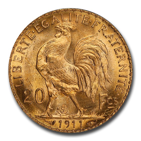 Buy 1911 France Gold 20 Francs Rooster MS-65 PCGS | APMEX