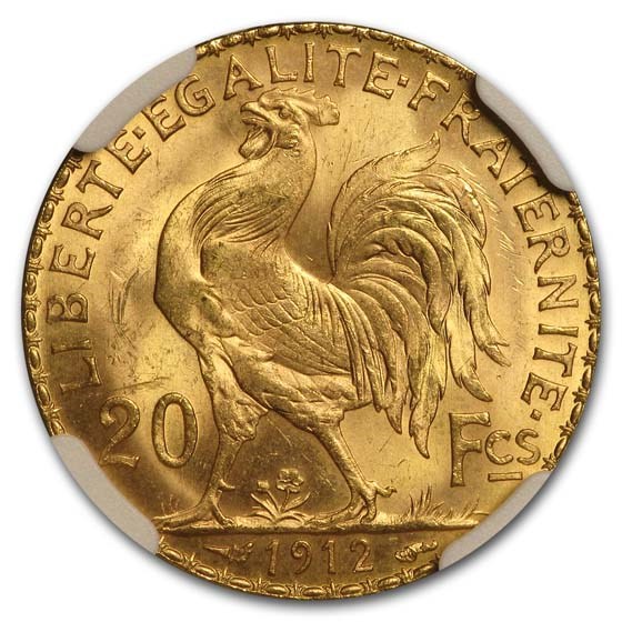 Buy 1912 France Gold 20 Francs Rooster MS-65 NGC | APMEX