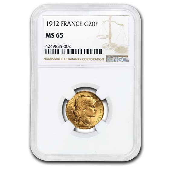 Buy 1912 France Gold 20 Francs Rooster MS-65 NGC | APMEX