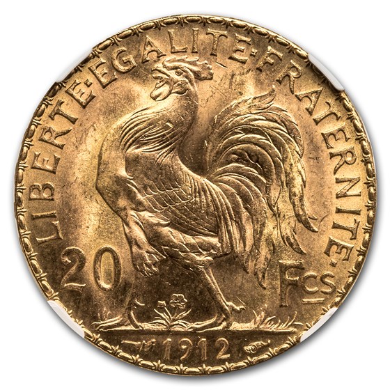 Buy 1912 France Gold 20 Francs Rooster MS-67 NGC | APMEX