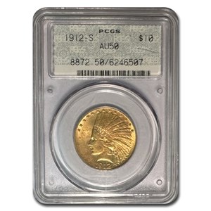 1912-S $10 Indian Gold Eagle AU-50 PCGS (Doily Label)