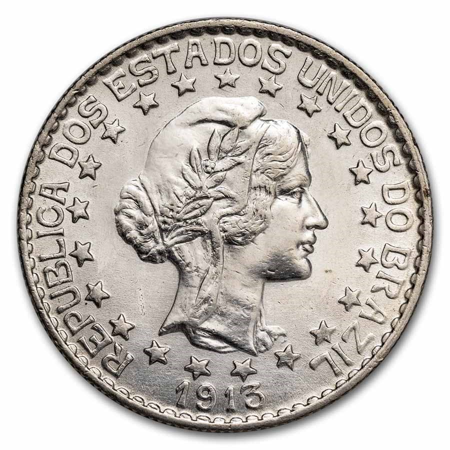 1913-A Brazil Silver 2000 Reis BU (No Dashes)