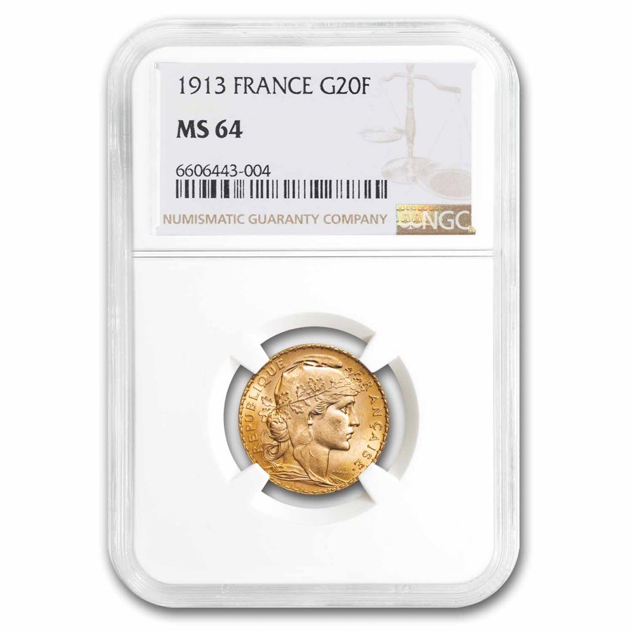 Buy 1913 France Gold 20 Francs Rooster MS-64 NGC | APMEX