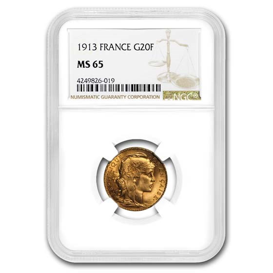 Buy 1913 France Gold 20 Francs Rooster MS-65 NGC | APMEX