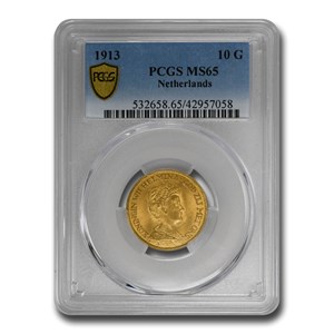 Buy 1913 Netherlands Gold 10 Guilders Wilhelmina MS-65 PCGS | APMEX