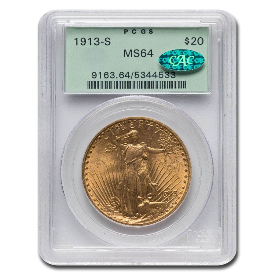 Buy 1913-S $20 St Gaudens Gold Double Eagle MS-64 PCGS CAC (OGH) | APMEX