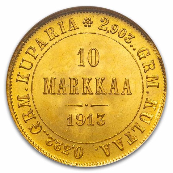 1913-S Finland Gold 10 Markkaa MS-65 NGC