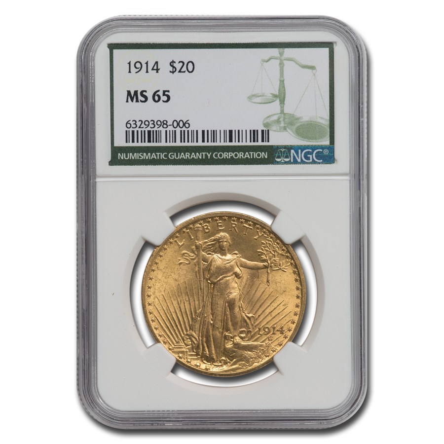 Buy 1914 $20 St Gaudens Gold Double Eagle MS-65 NGC (Green Label) | APMEX