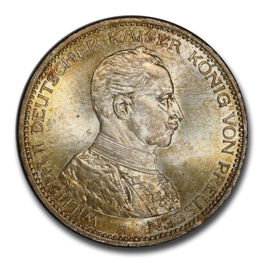 1914-A Germany Silver 5 Mark Wilhelm II MS-64 PCGS