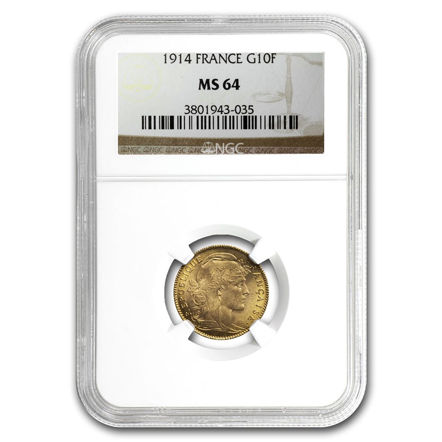Buy 1914 France Gold 10 Francs Rooster MS-64 NGC | APMEX