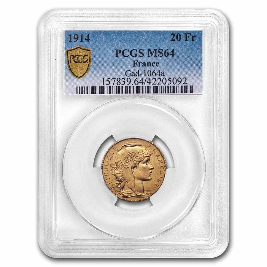 Buy 1914 France Gold 20 Francs Rooster MS-64 PCGS | APMEX