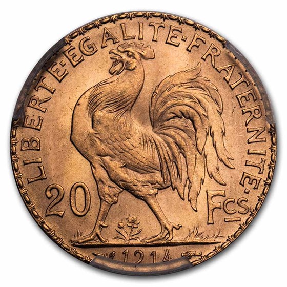 Buy 1914 France Gold 20 Francs Rooster MS-65 PCGS | APMEX