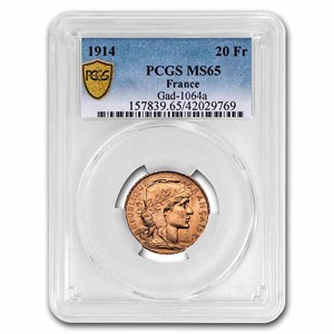 Buy 1914 France Gold 20 Francs Rooster MS-65 PCGS | APMEX