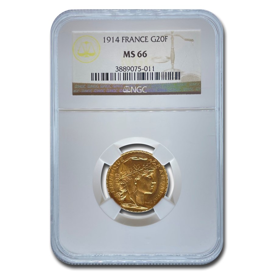 Buy 1914 France Gold 20 Francs Rooster MS-66 NGC | APMEX