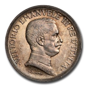 1914-R Italy Silver 5 Lire Emanuele III MS-62 NGC