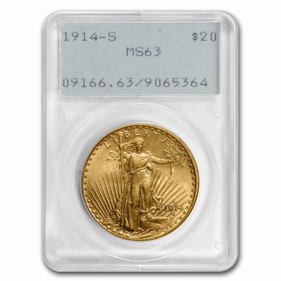Buy 1914-S $20 St Gaudens Gold Double Eagle MS-63 PCGS (Rattler) | APMEX