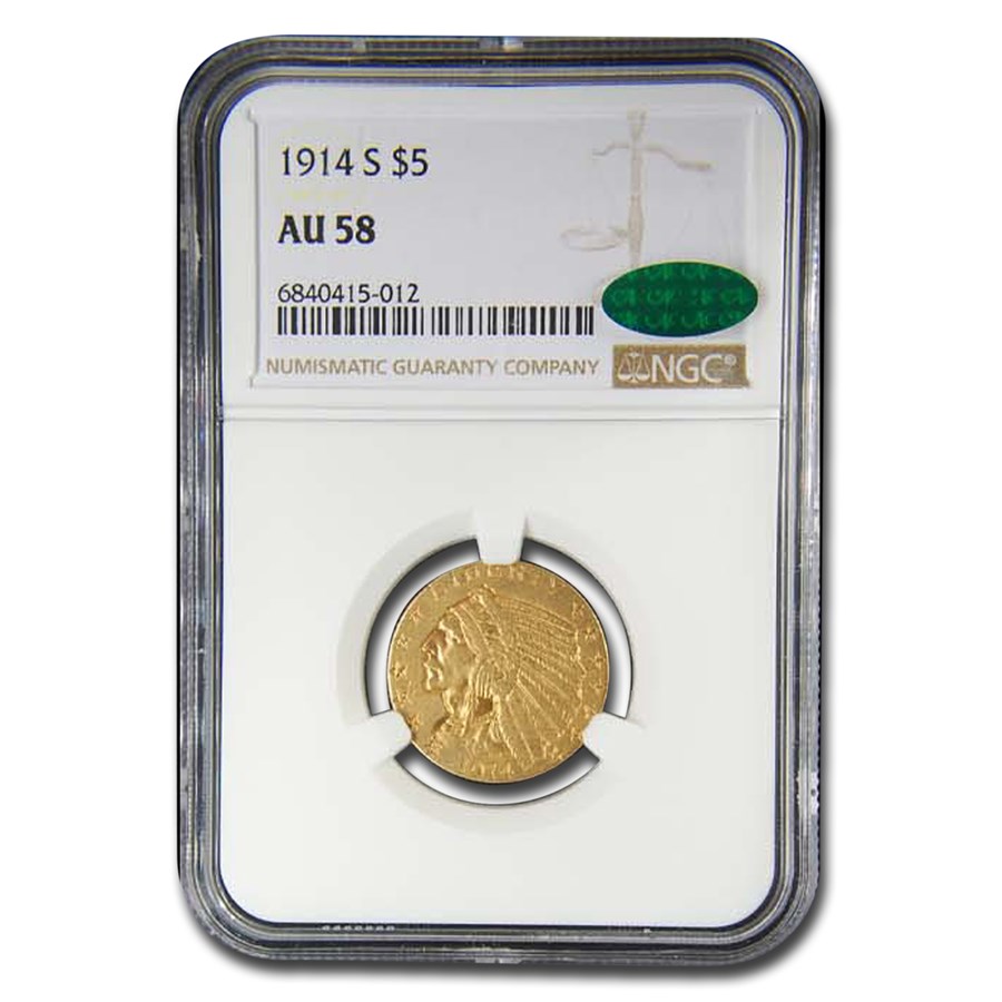 Buy 1914-S $5 Indian Gold Half Eagle AU-58 NGC CAC | APMEX