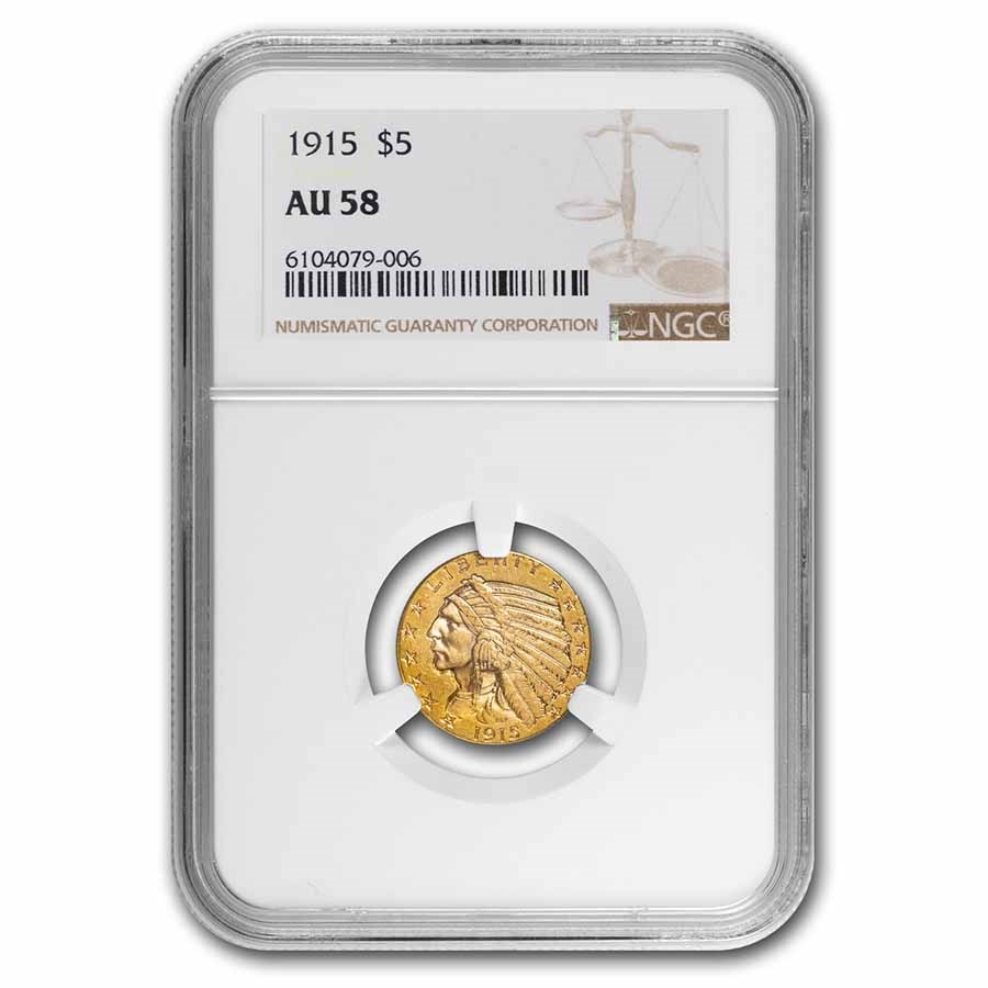 Buy 1915 $5 Indian Gold Half Eagle AU-58 NGC | APMEX