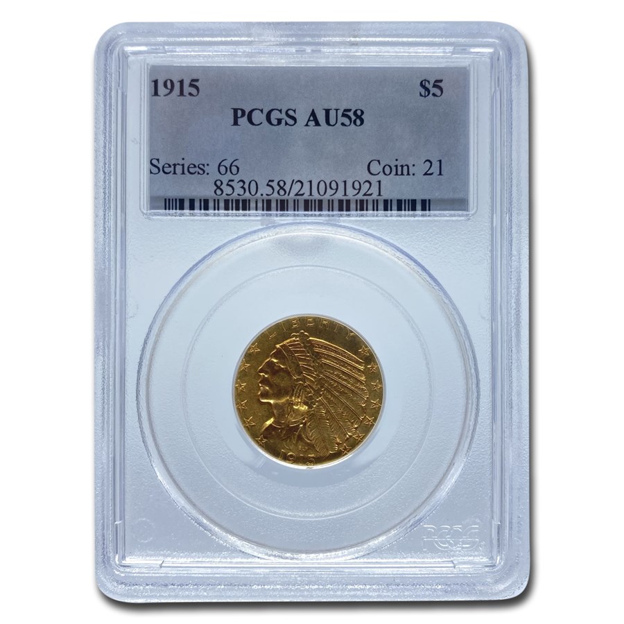 Buy 1915 $5 Indian Gold Half Eagle AU-58 PCGS | APMEX