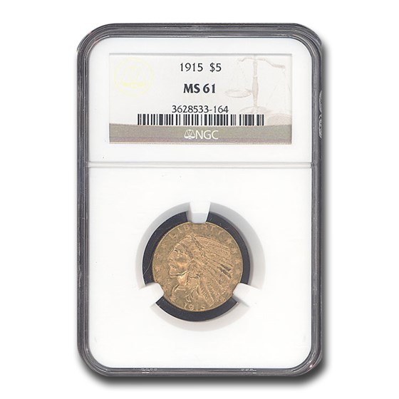 Buy 1915 $5 Indian Gold Half Eagle MS-61 NGC | APMEX