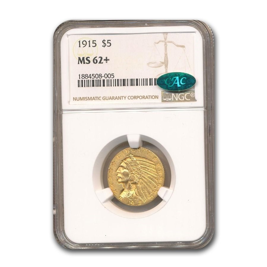 Buy 1915 $5 Indian Gold Half Eagle MS-62+ NGC CAC | APMEX