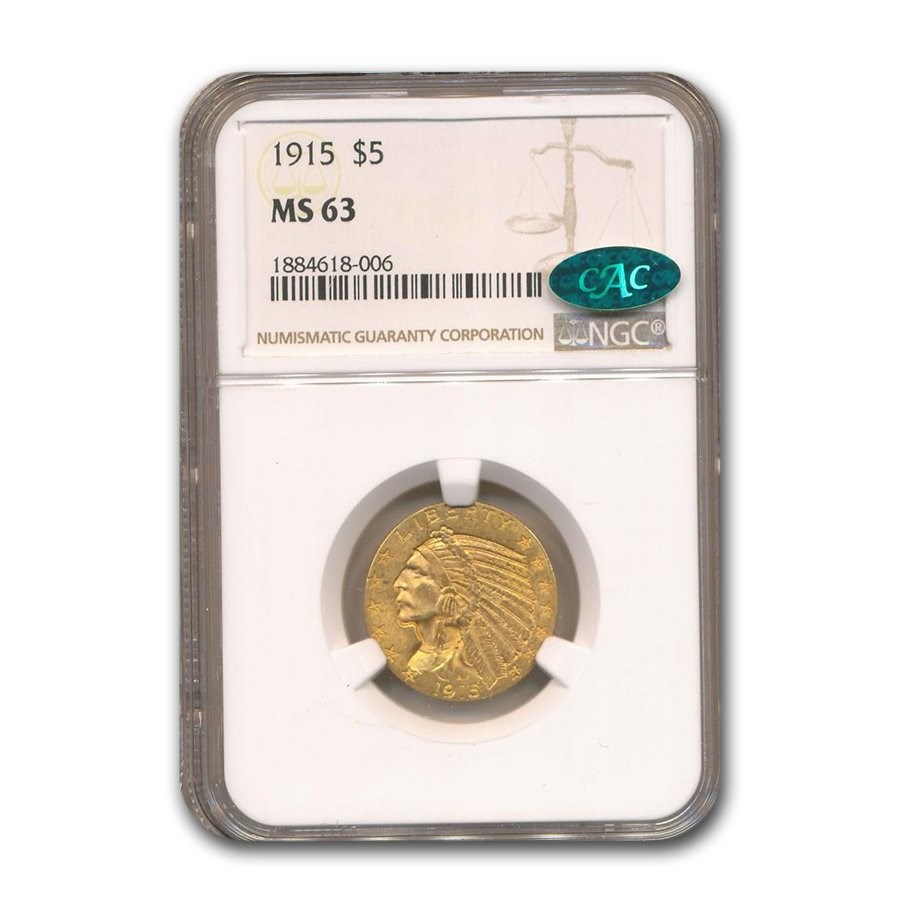 Buy 1915 $5 Indian Gold Half Eagle MS-63 NGC CAC | APMEX