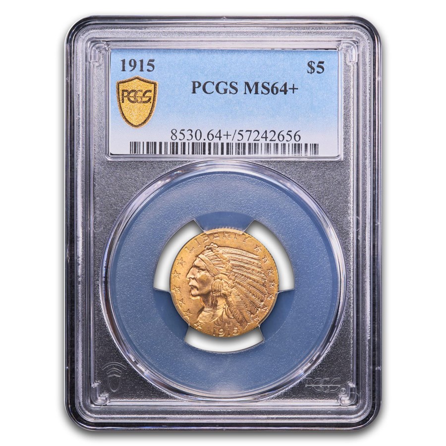 1915 $5 Indian Gold Half Eagle MS-64+ PCGS