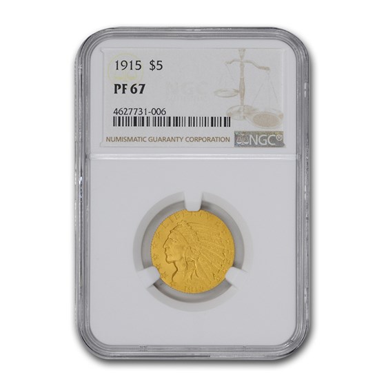 Buy 1915 $5 Indian Gold Half Eagle PF-67 NGC | APMEX