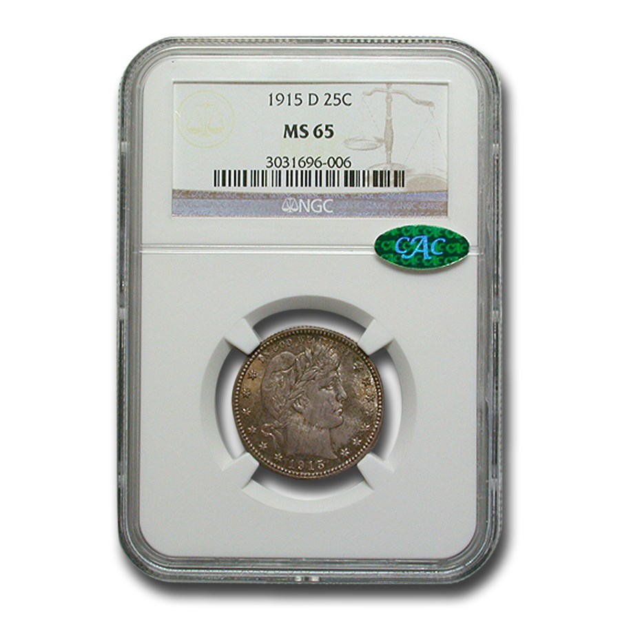 Buy 1915-D Barber Quarter MS-65 NGC CAC | APMEX