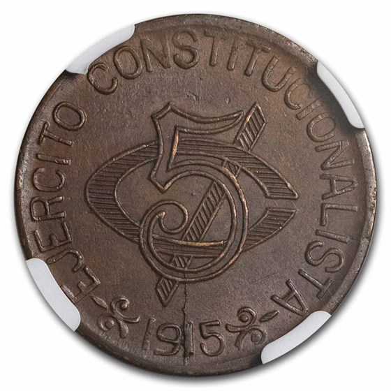 1915 Mexico Copper 5 Centavos Chihuahua MS-63 NGC (Brown)