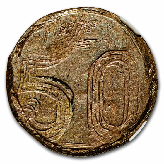 (1915) Mexico Copper 50 Centavos Amecameca AU-53 NGC (Brown)