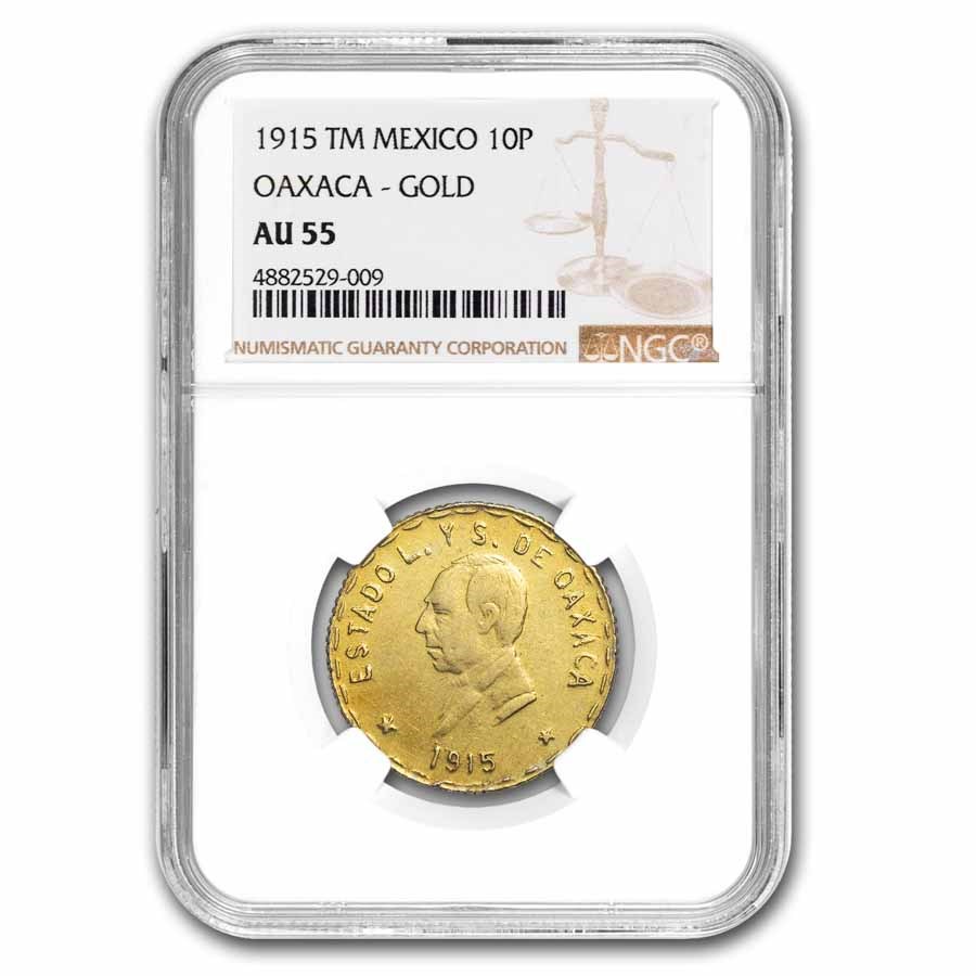 Buy 1915 Mexico Oaxaca Gold 10 Peso AU-55 | APMEX