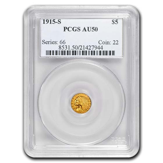 Buy 1915-S $5 Indian Gold Half Eagle AU-50 PCGS | APMEX