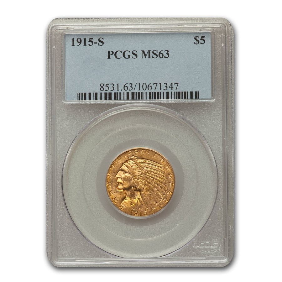 Buy 1915-S $5 Indian Gold Half Eagle MS-63 PCGS | APMEX